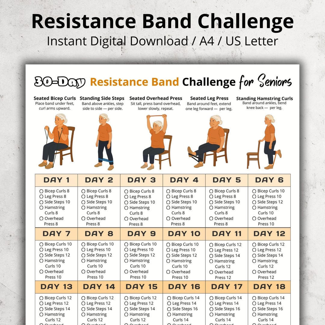 30 Day Resistance Band Challenge for Seniors | Printable Low Impact ...