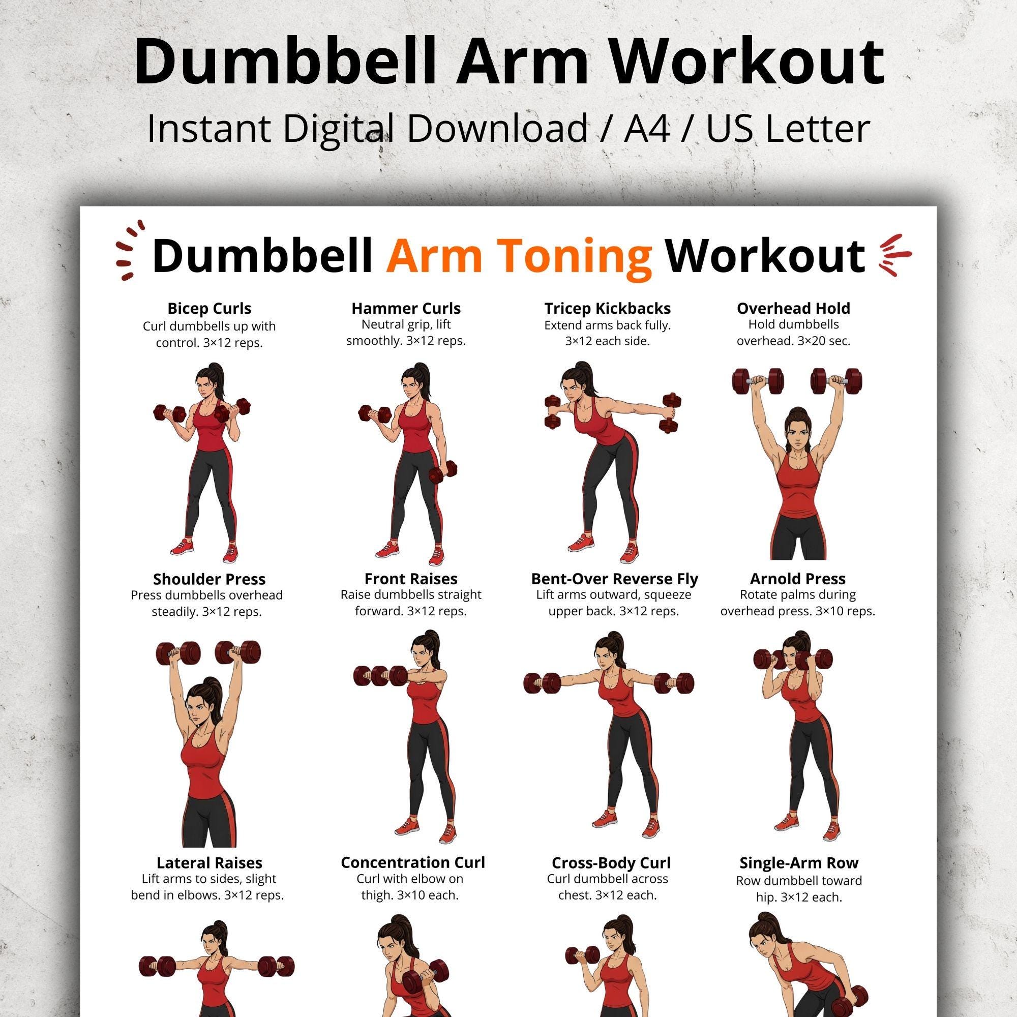 Dumbbell Arm Exercises Chart for Women, Upper Body Workout Printable ...