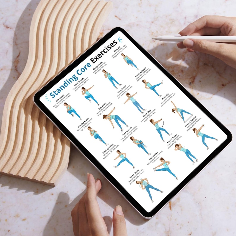 Standing Core Exercises Chart | Gentle Standing Ab and Oblique Workout ...