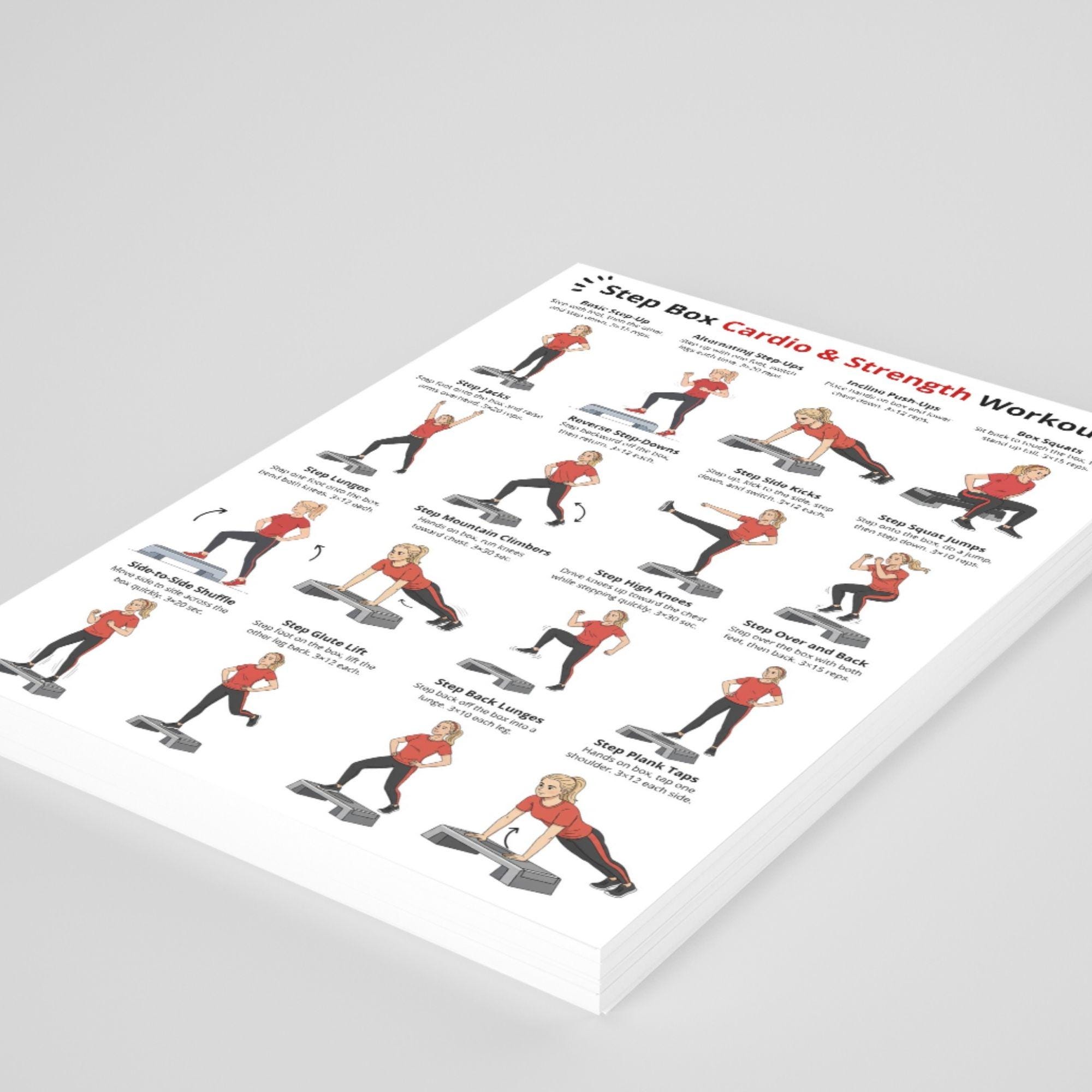 Step Box Workout Poster PDF, Aerobic Step Cardio Exercises Chart ...