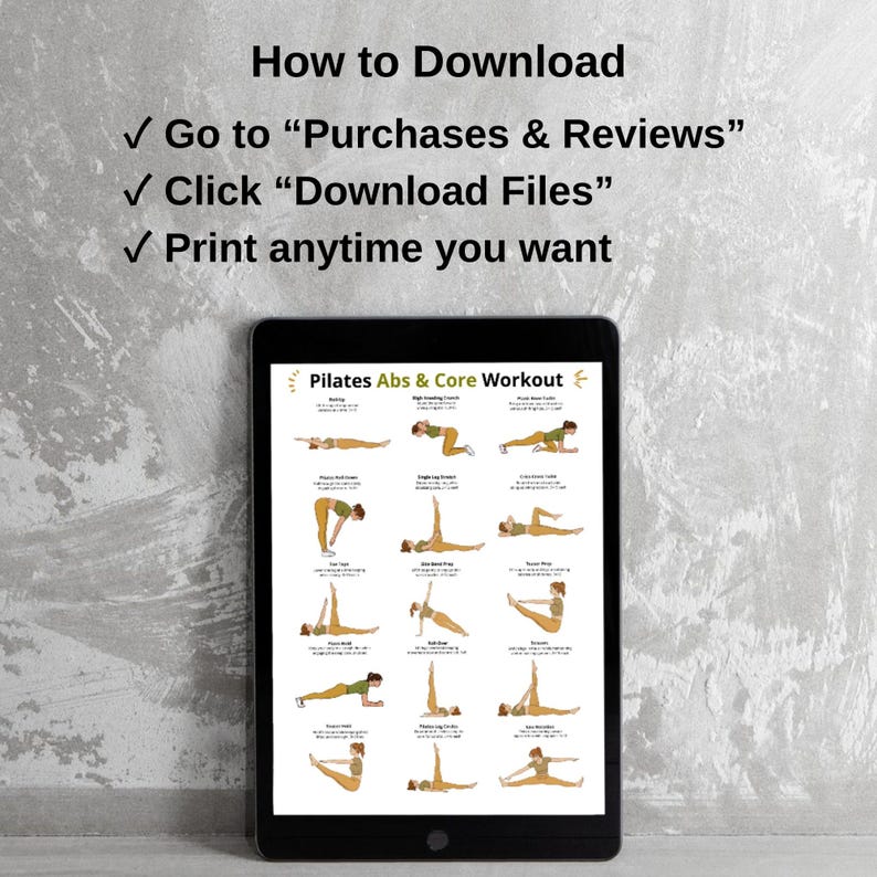Pilates Abs & Core Workout Poster, Pilates Core Exercise Chart ...