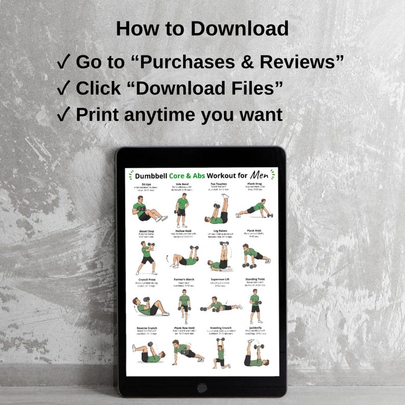 Dumbbell Core & Abs Workout for Men Poster, Dumbbell Ab Exercises Chart ...