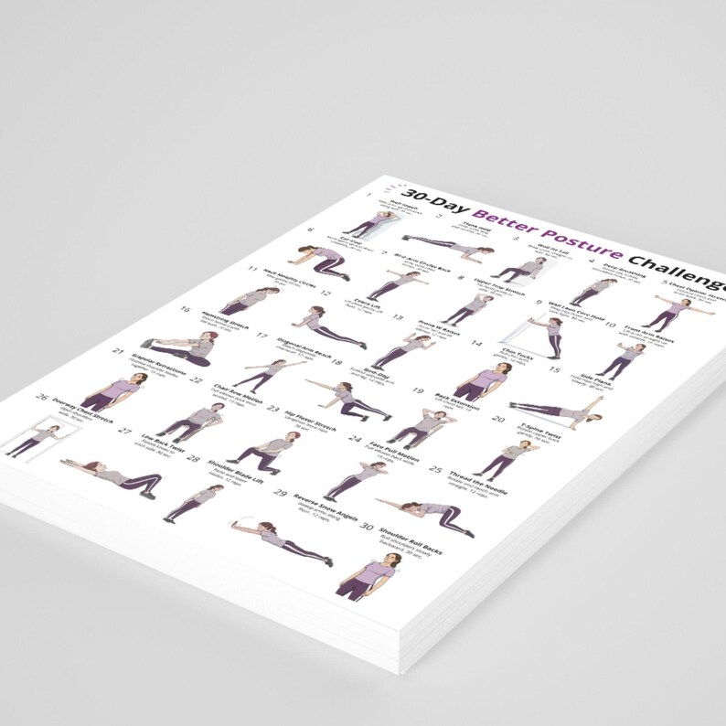 30 Day Posture Exercise Challenge, Stretch and Mobility Chart Printable ...
