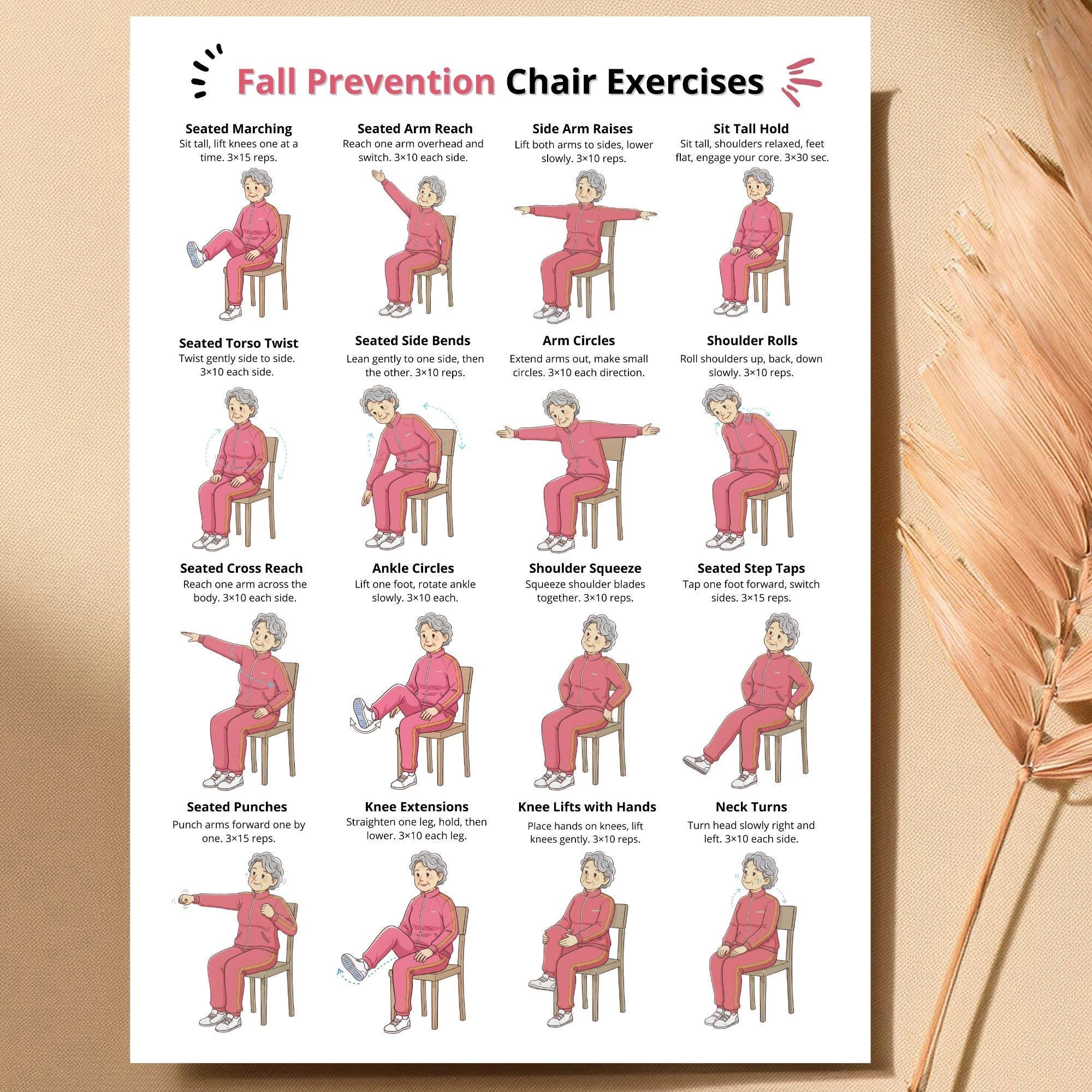 Chair Balance Exercises Printable | Seated Workout Chart for Seniors ...