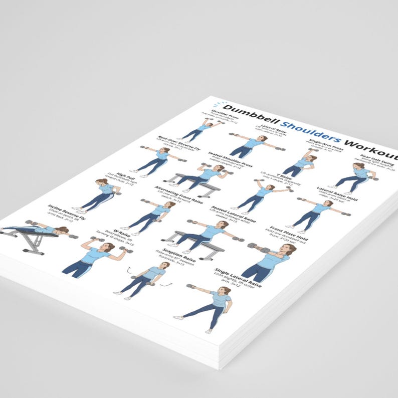 Dumbbell Shoulders Workout Poster, Shoulder Exercise Chart, Dumbbell ...
