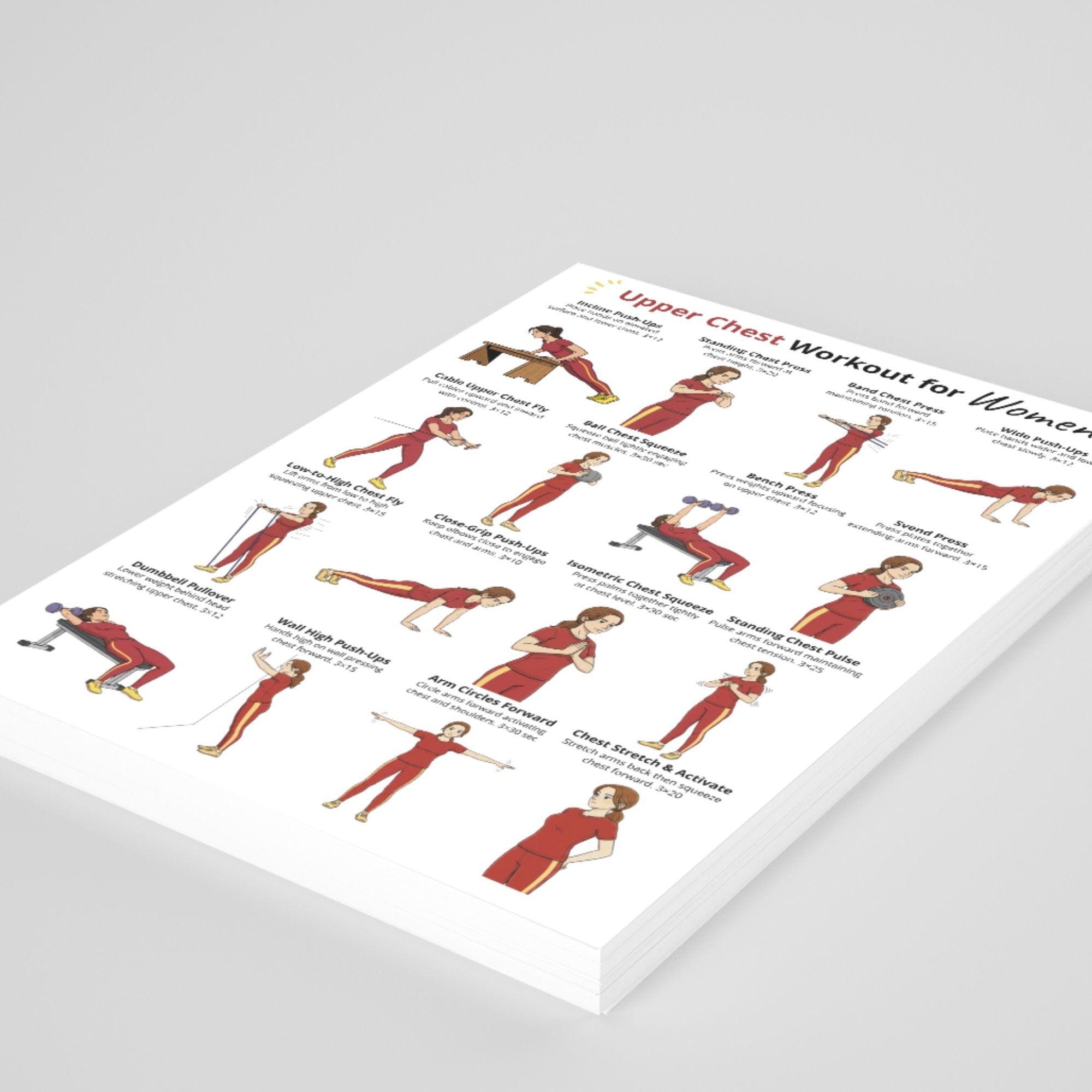 Upper Chest Workout Poster for Women, Chest Exercise Chart at Home ...
