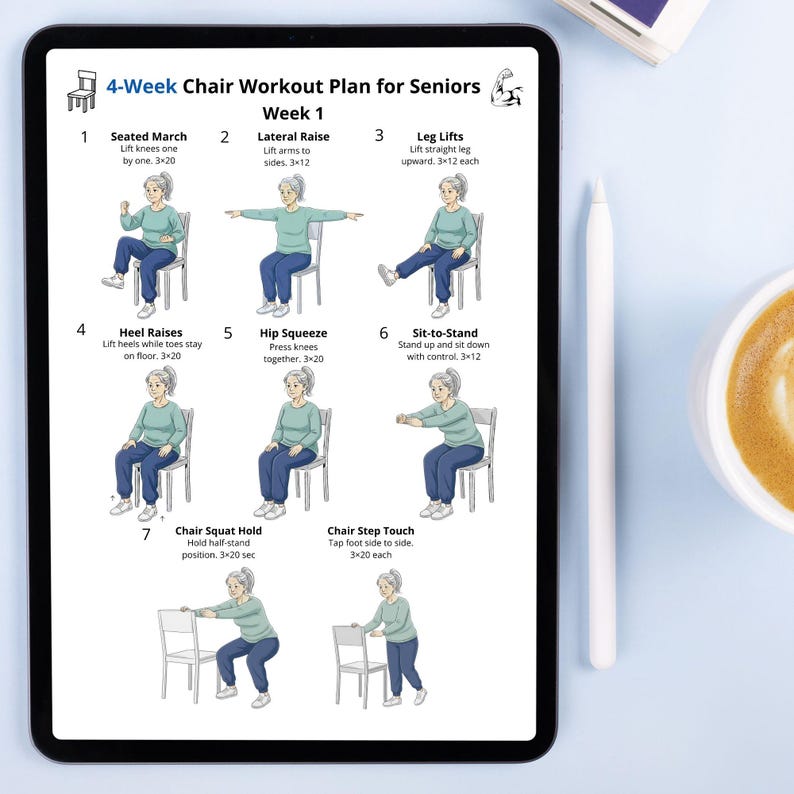 Chair Workout for Seniors, 4 Week Chair Exercise Chart Printable ...