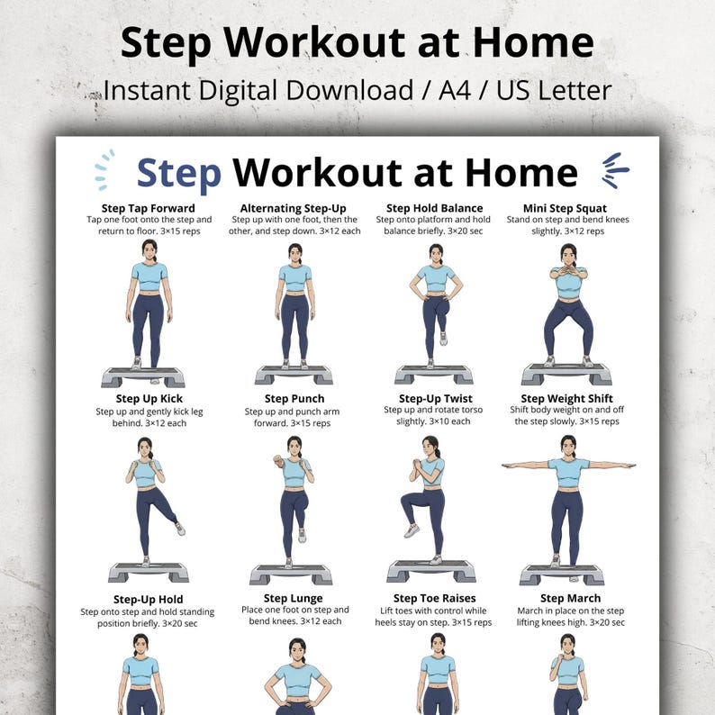 Step Workout, Step-Übungen zu Hause, Aerobic Step-Übungen, Bodyweight ...