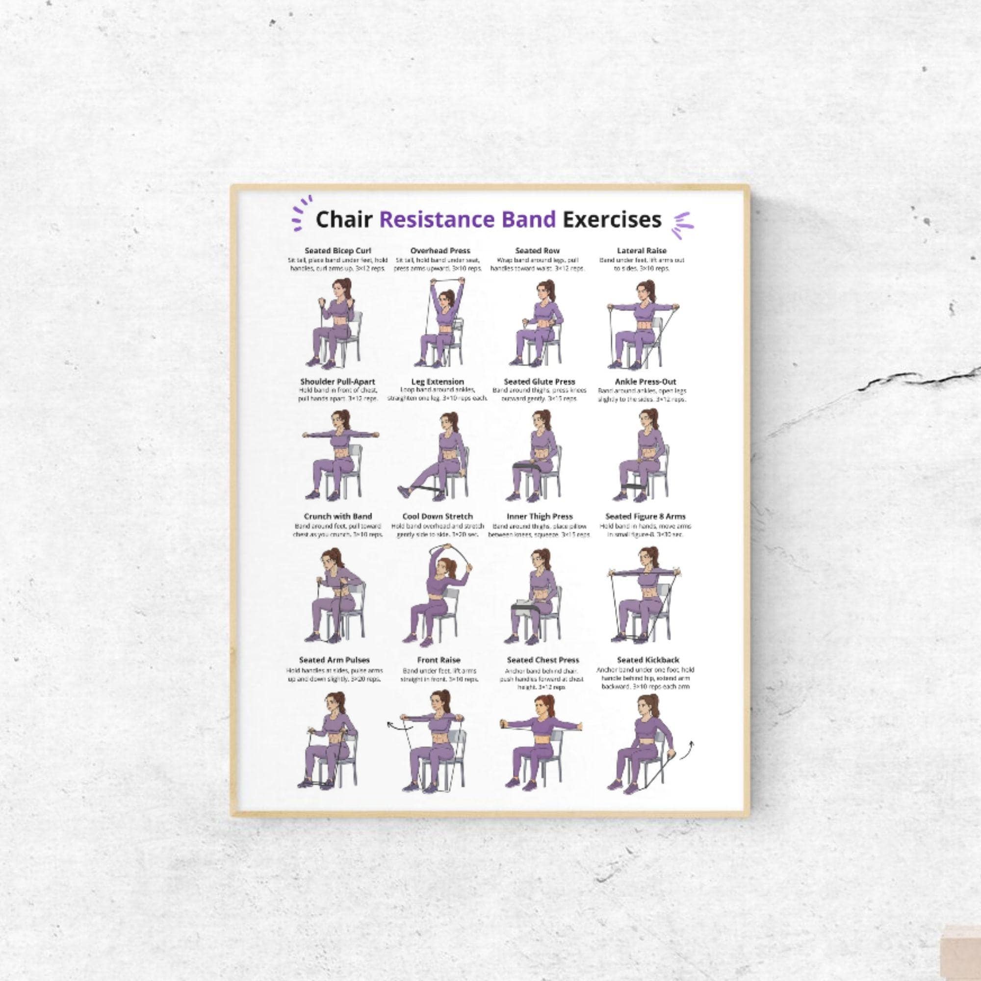 Chair Resistance Band Exercises Printable | Seated Chair Workout Chart ...