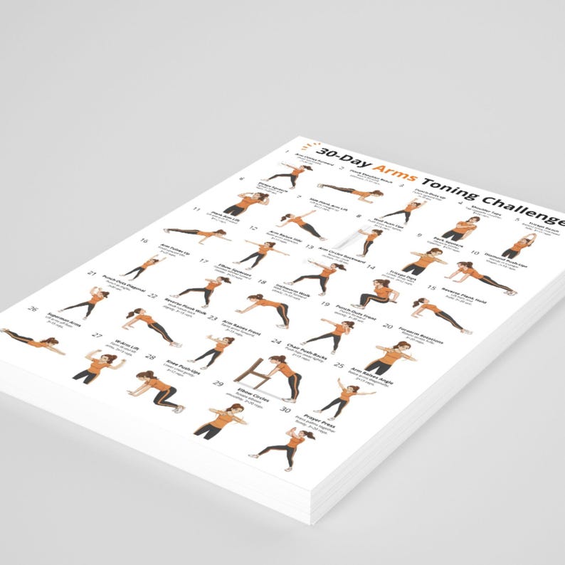 30 Day Arms Challenge Printable, Upper Body Workout Poster, Arm ...