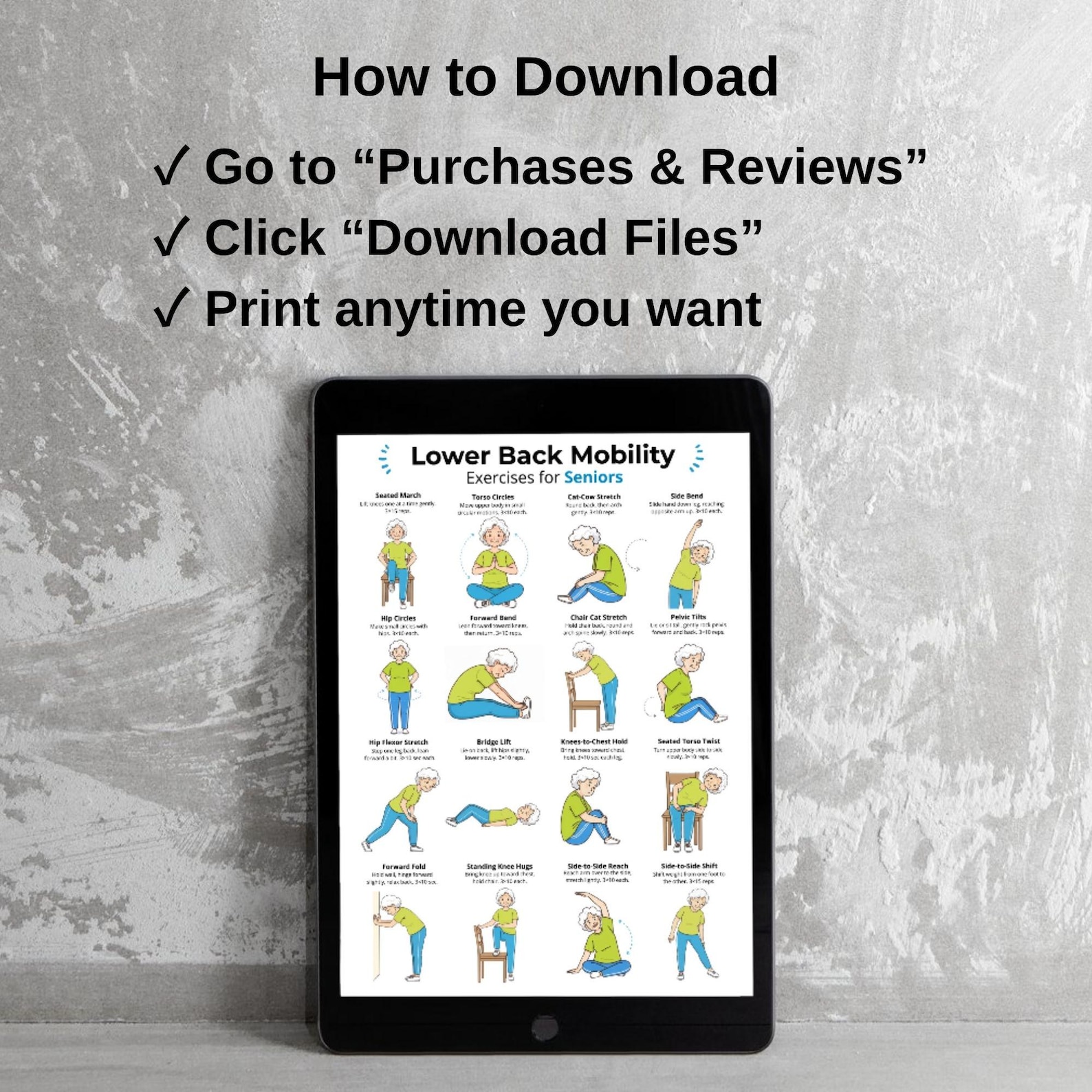 Lower Back Exercises for Seniors, Mobility Exercises Poster, Gentle ...