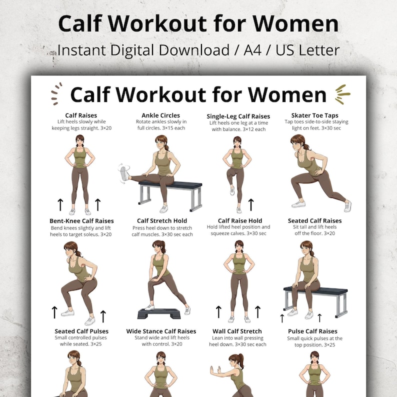Calf Workout for Women, Calf Exercise Chart at Home, Lower Leg ...