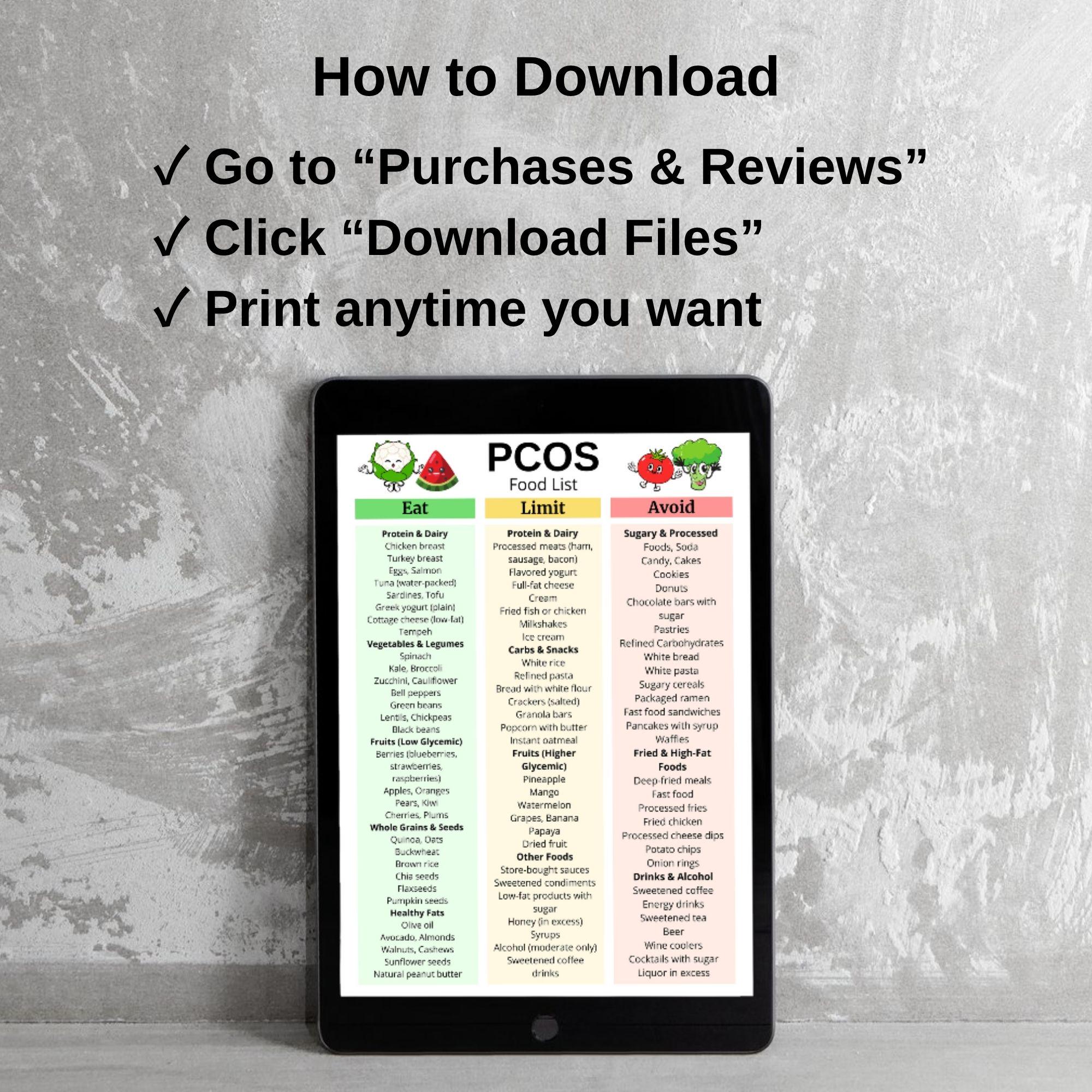 PCOS Food List Printable for Women, PCOS Diet Food Chart PDF, Hormone ...