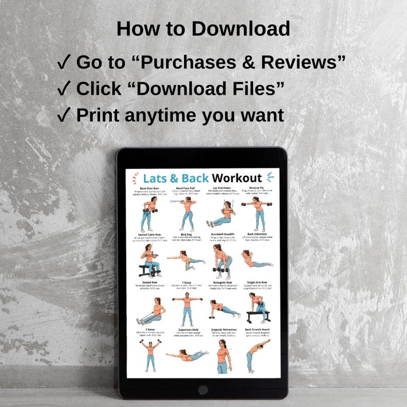 Lats and Back Workout Poster PDF, Lat and Upper Back Exercise Chart ...