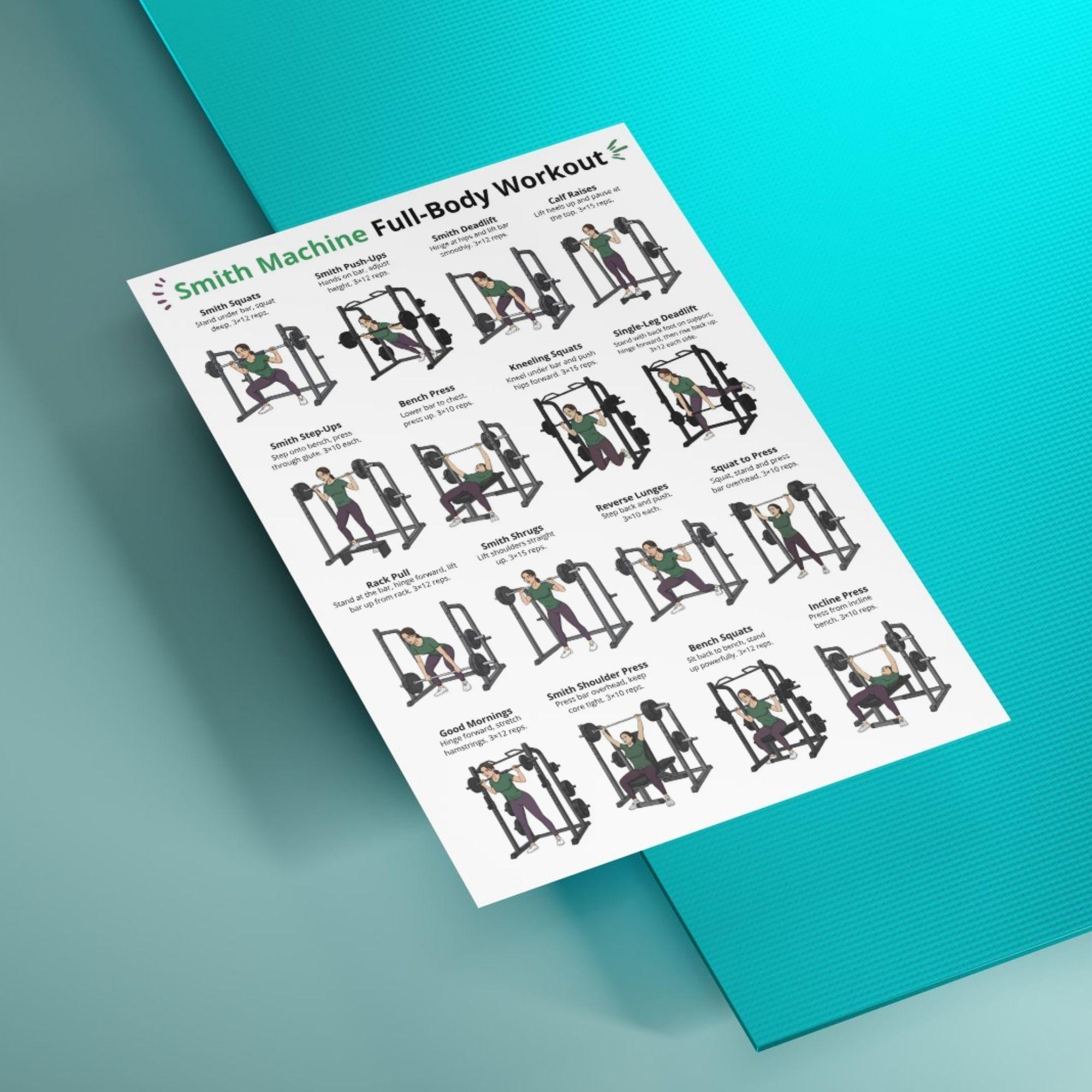 Smith Machine Full Body Workout Poster Gym Exercise Chart Smith