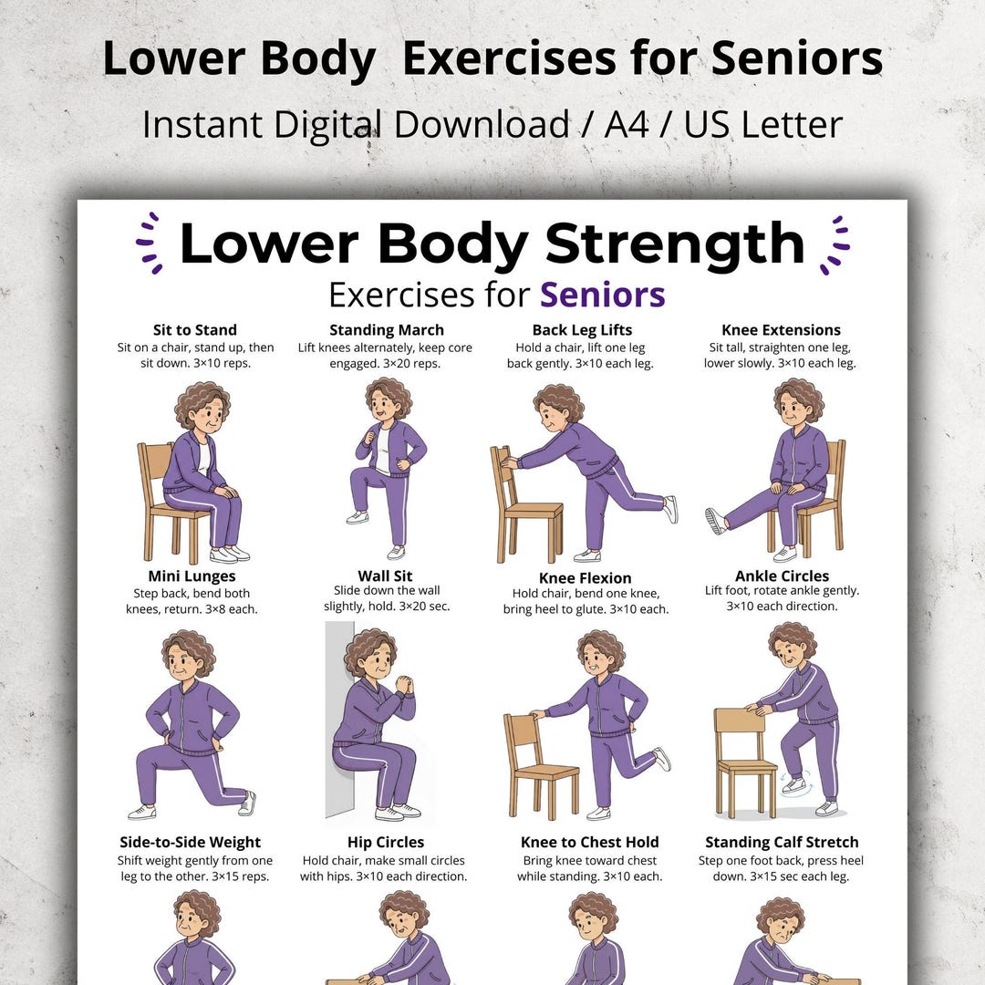 Lower Body Exercises for Seniors | Chair & Standing Leg Workout Chart ...