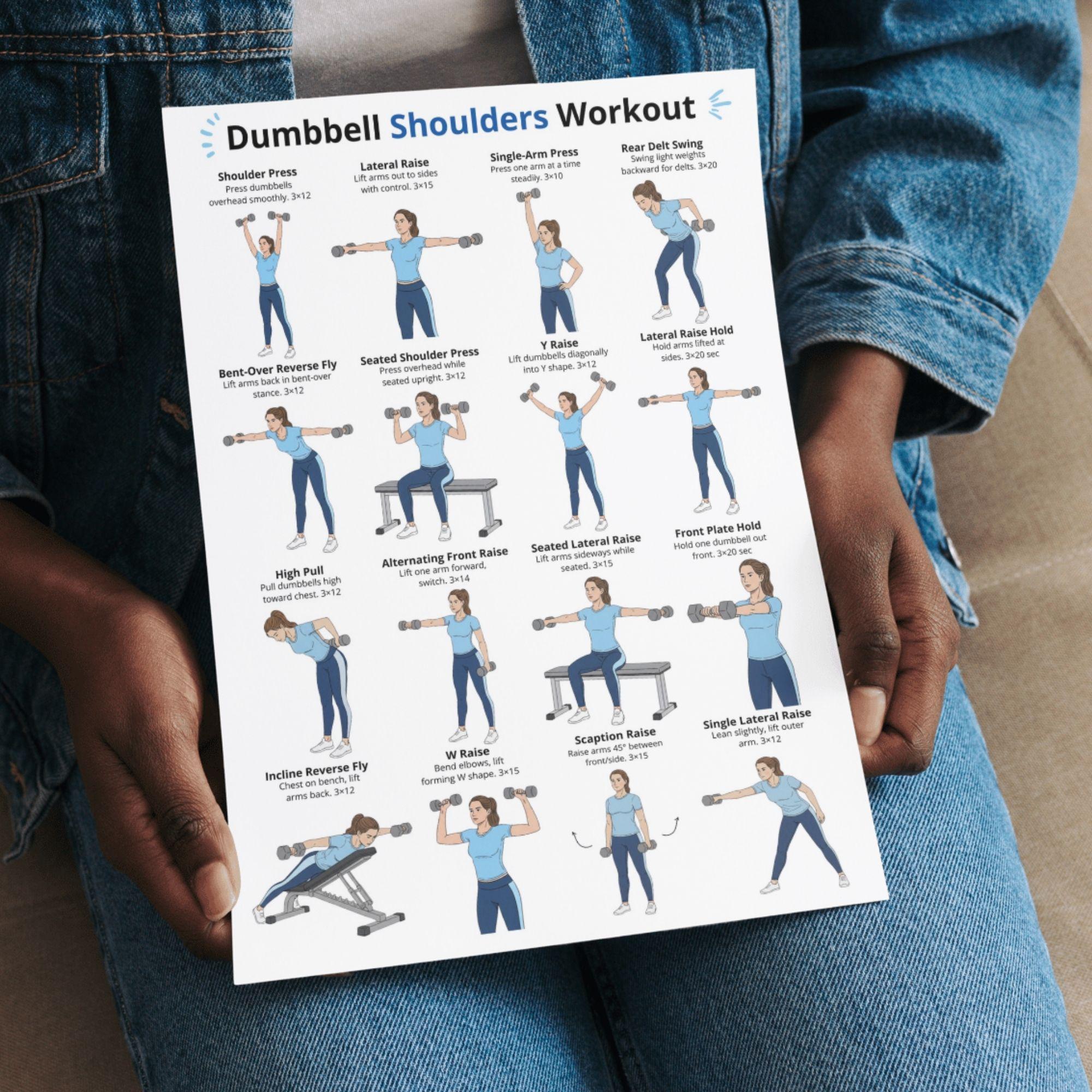 Dumbbell Shoulders Workout Poster, Shoulder Exercise Chart, Dumbbell ...