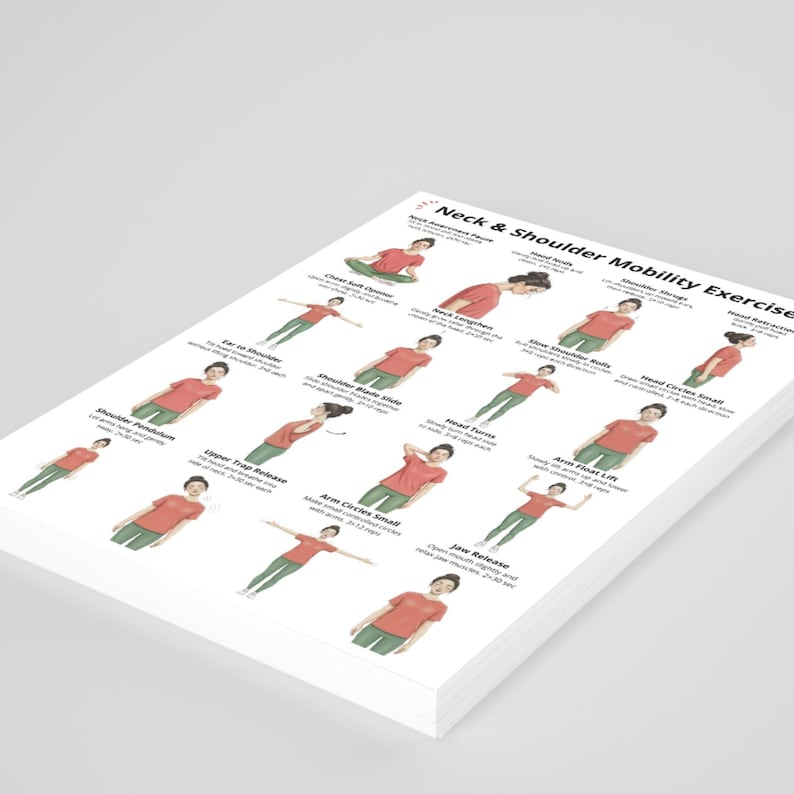 Neck and Shoulder Exercises, Mobility Exercises Poster PDF, Seated and ...