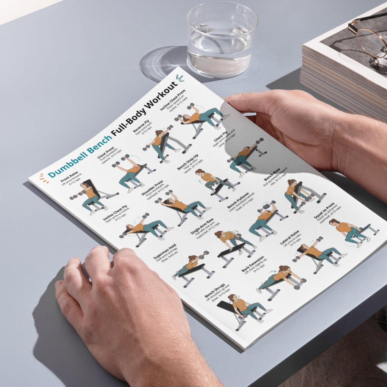 Dumbbell Bench Full Body Workout Printable, Upper Body Exercise Poster ...