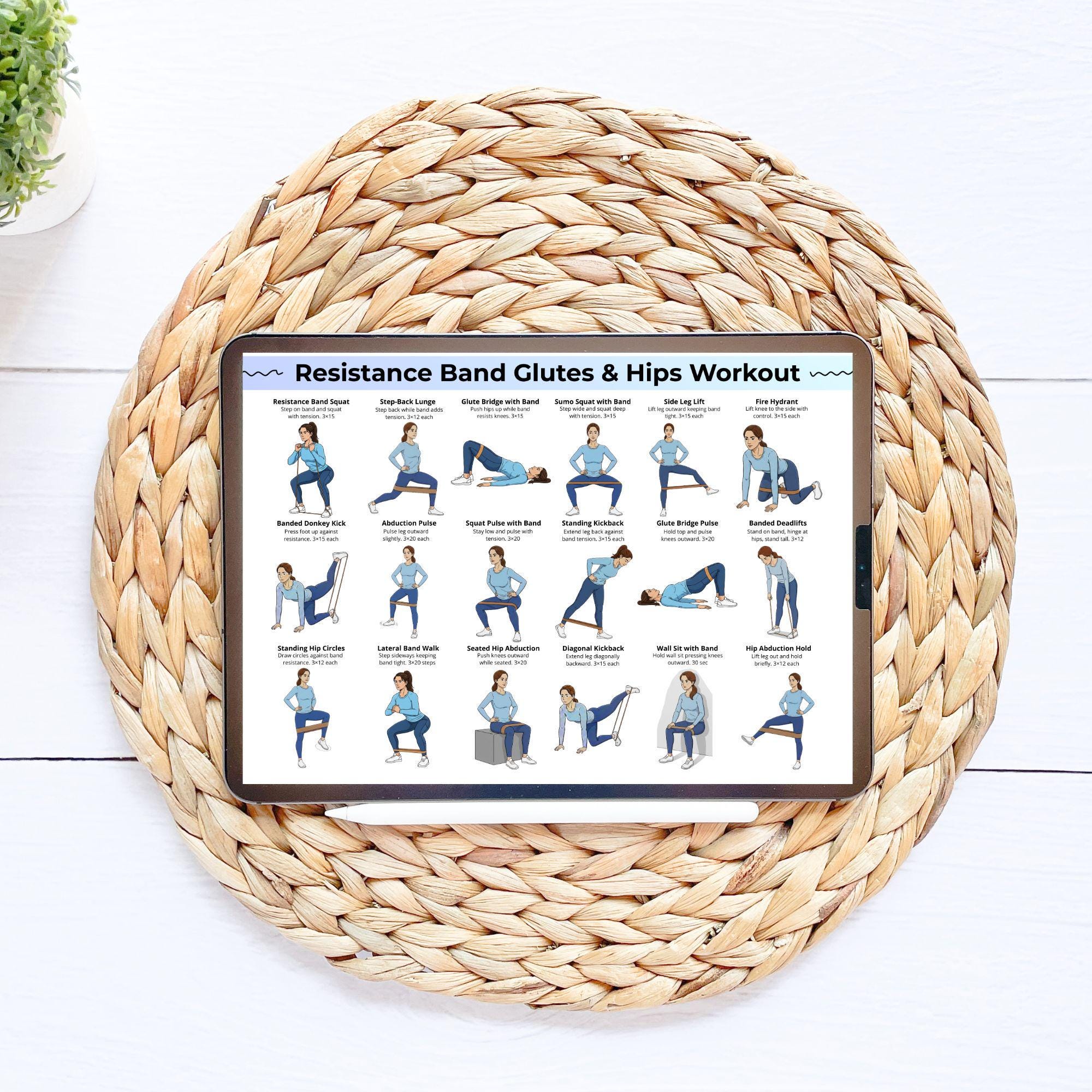 Resistance Band Glutes & Hips Workout Poster, Resistance Band Lower ...