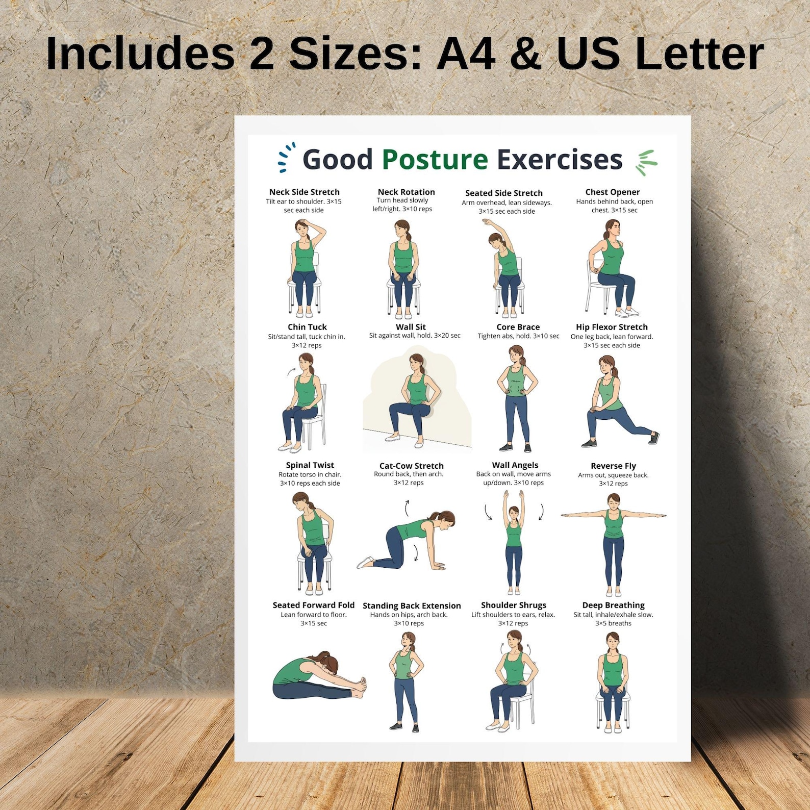 Good Posture Exercises Chart | Printable Back and Neck Workout Poster ...