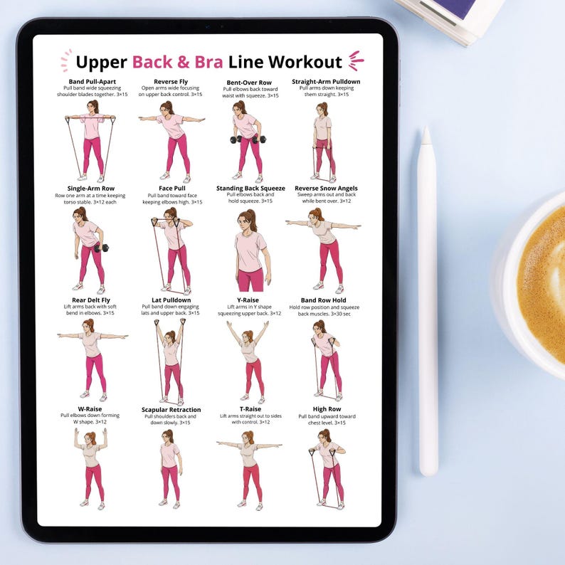 Upper Back & Bra Line Workout Poster, Upper Back Exercise Chart ...