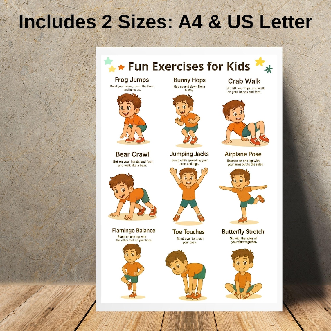 Fun Kids Exercise Chart Printable, Fun Workout Poster for Children ...