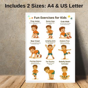 Fun Kids Exercise Chart Printable, Fun Workout Poster for Children ...