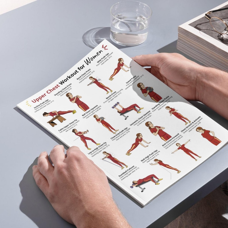 Upper Chest Workout Poster for Women, Chest Exercise Chart at Home ...