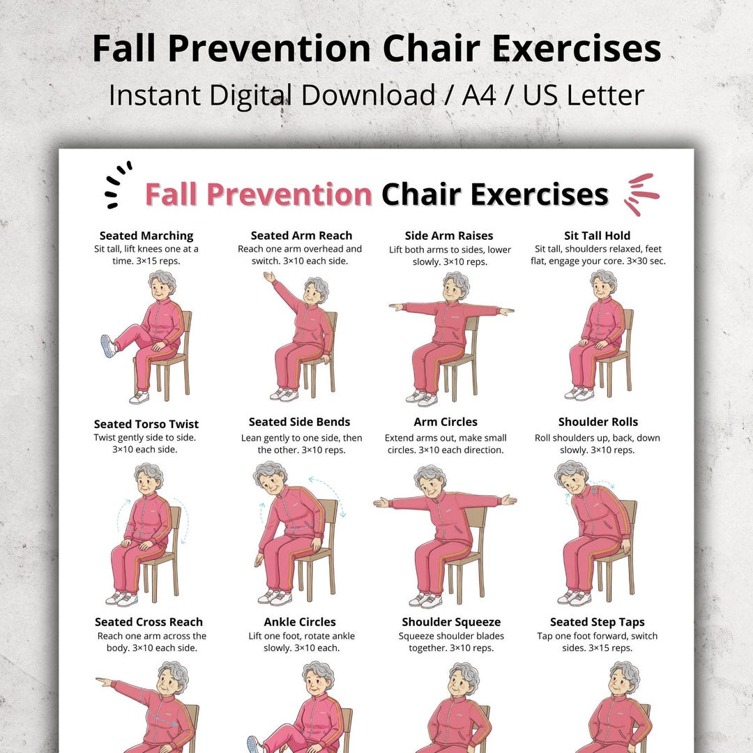 Chair Balance Exercises Printable | Seated Workout Chart for Seniors ...