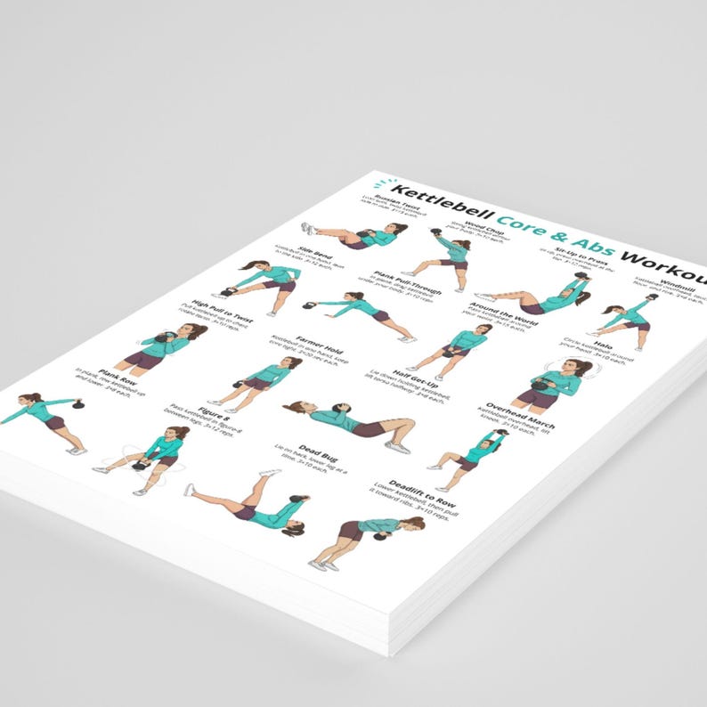Kettlebell Core and Abs Workout Chart, Printable Abdominal and Oblique ...