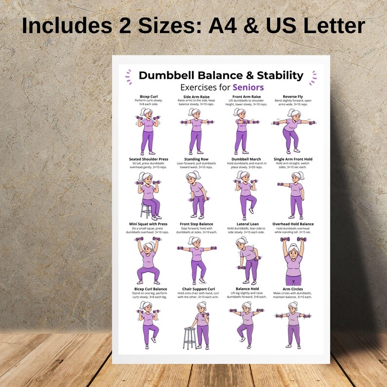 Dumbbell Exercises for Seniors Printable | Balance & Stability PDF ...