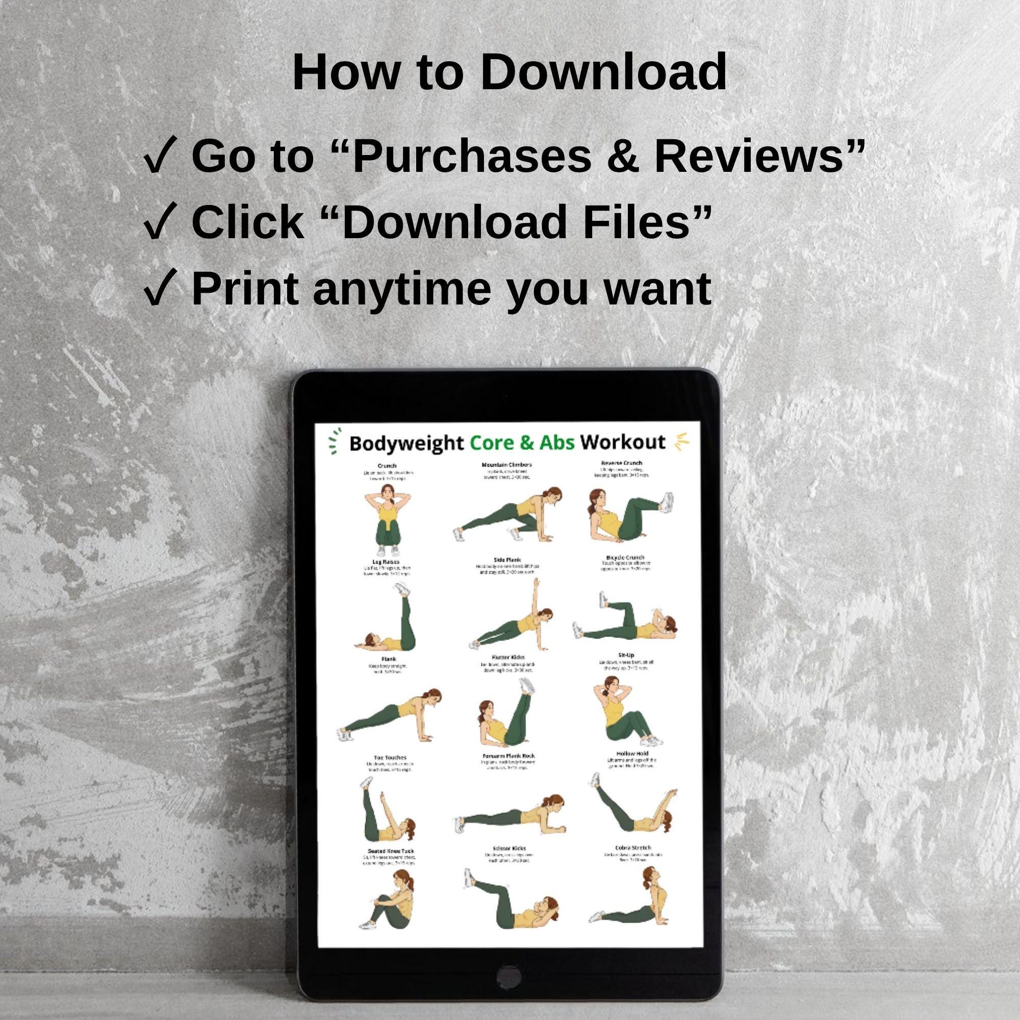 Bodyweight Core & Abs Workout Poster, Home Exercise Wall Chart ...