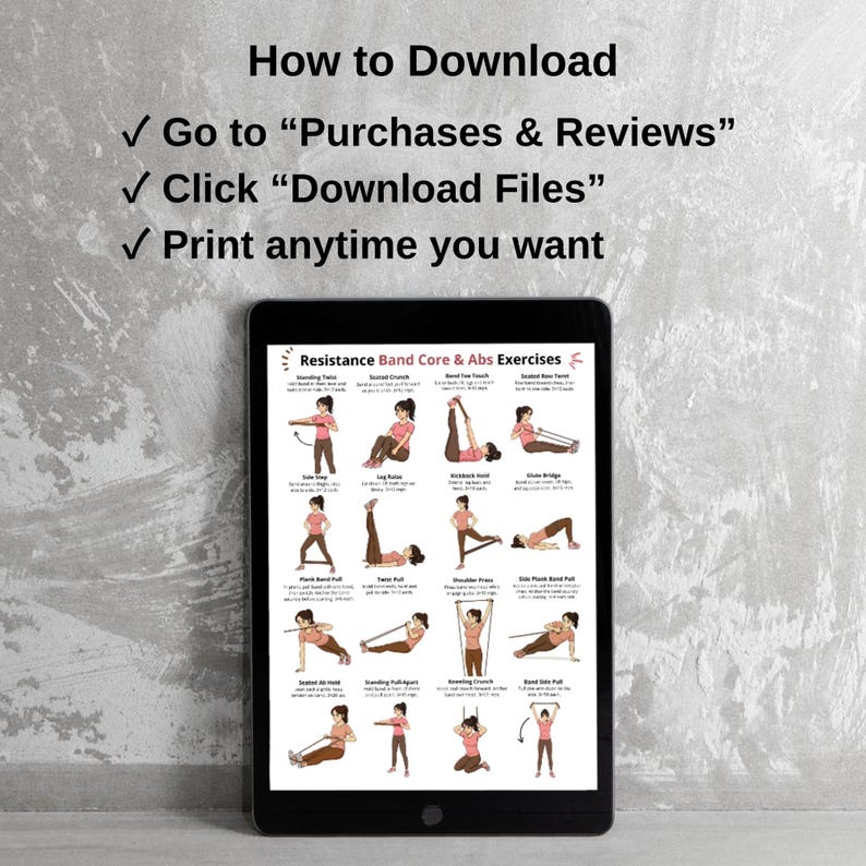 Resistance Band Core & Abs Exercises Poster, Home Gym Wall Art for ...