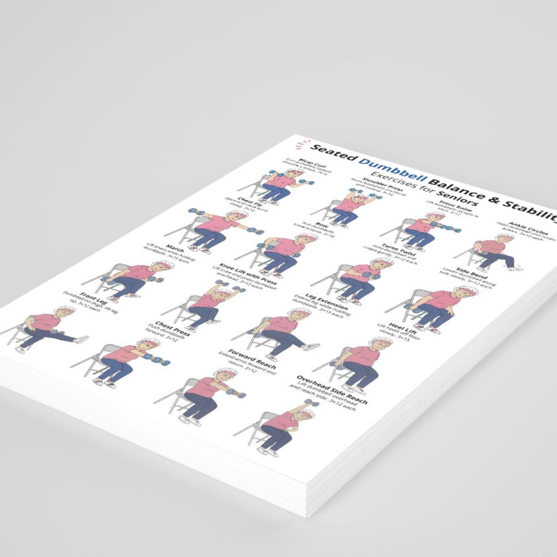 Seated Dumbbell Exercises for Seniors, Chair Exercise Chart Printable ...