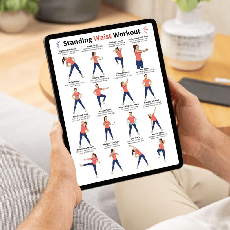 Standing Waist Workout Printable, Core Exercises for Women, Standing ...