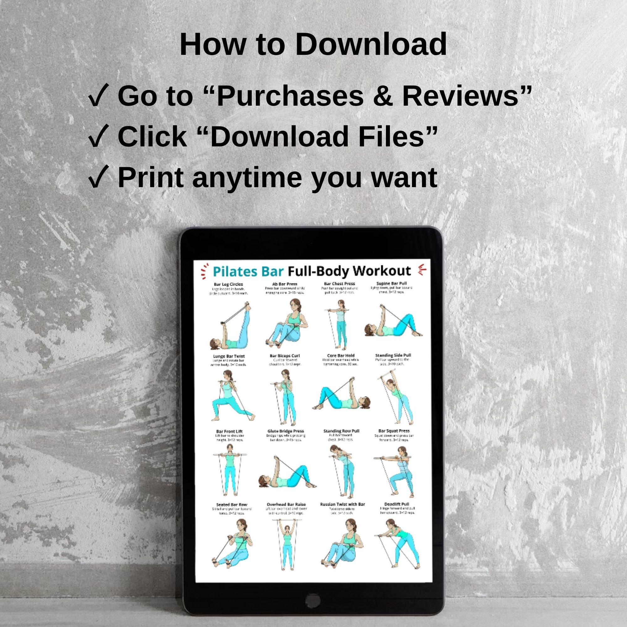 Pilates Bar Workout Poster, Full Body Exercise Chart Printable, Pilates ...