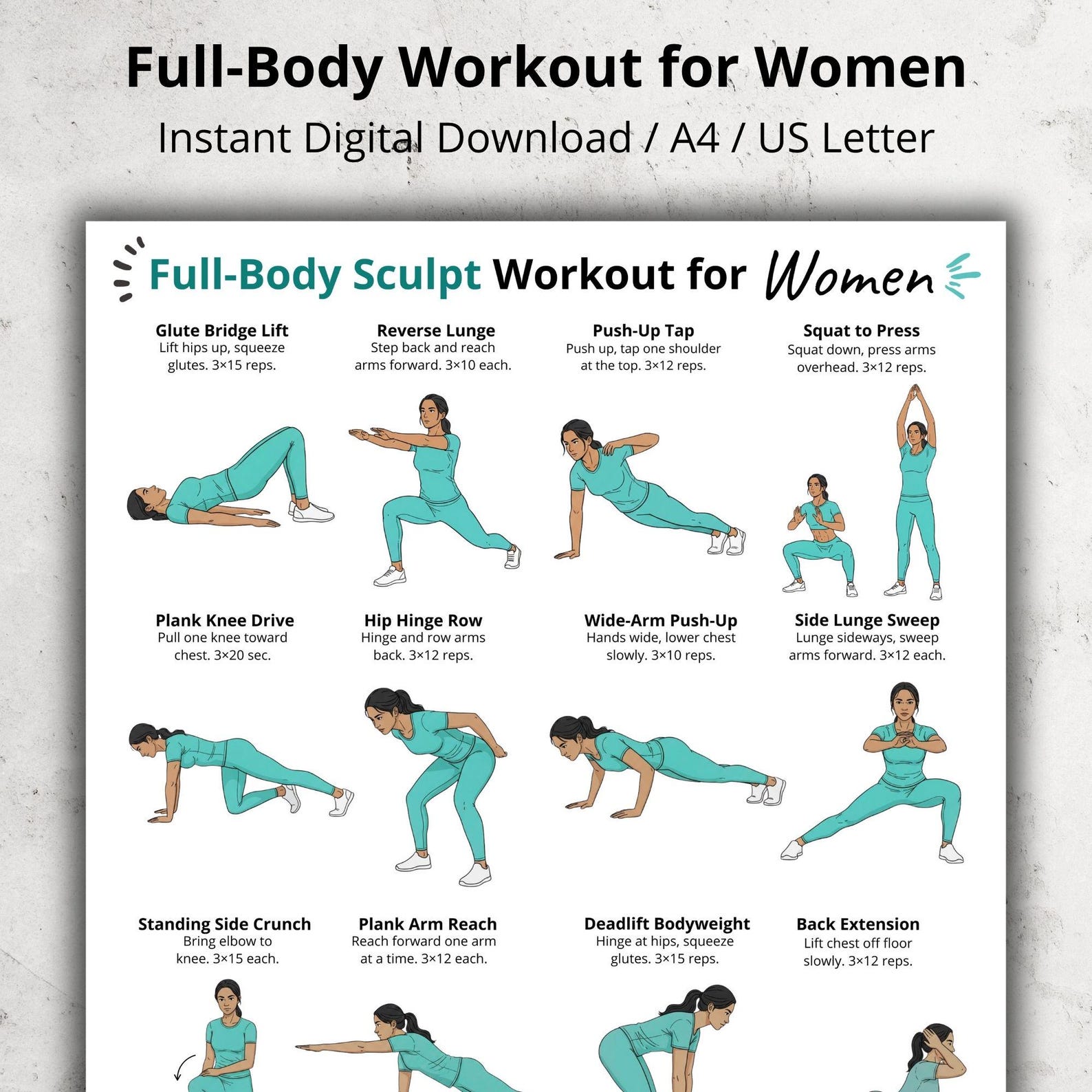 Full Body Workout for Women Printable, Bodyweight Exercise Poster, Home ...