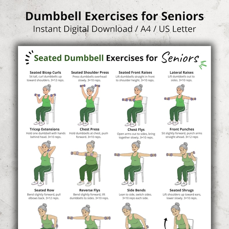 Seated Dumbbell Exercises for Seniors | Chair Workout Chart for Older ...
