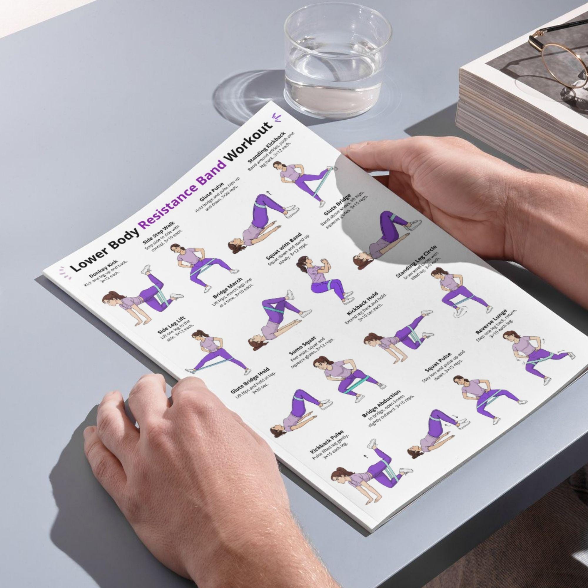 Lower Body Resistance Band Workout Poster, Glute and Leg Exercise Chart ...