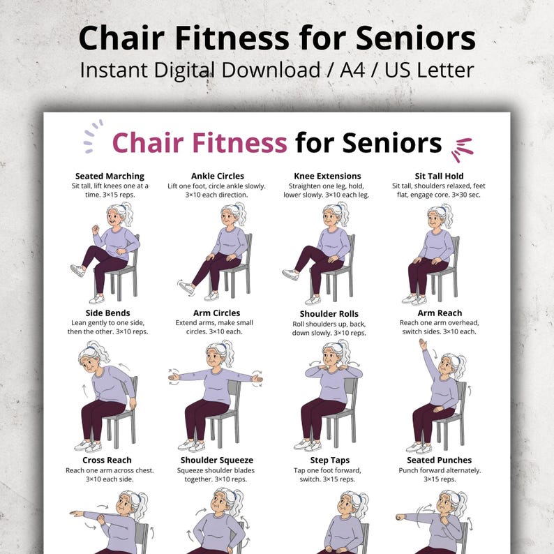 Chair Fitness Exercises for Seniors | Seated Chair Routine Chart for ...