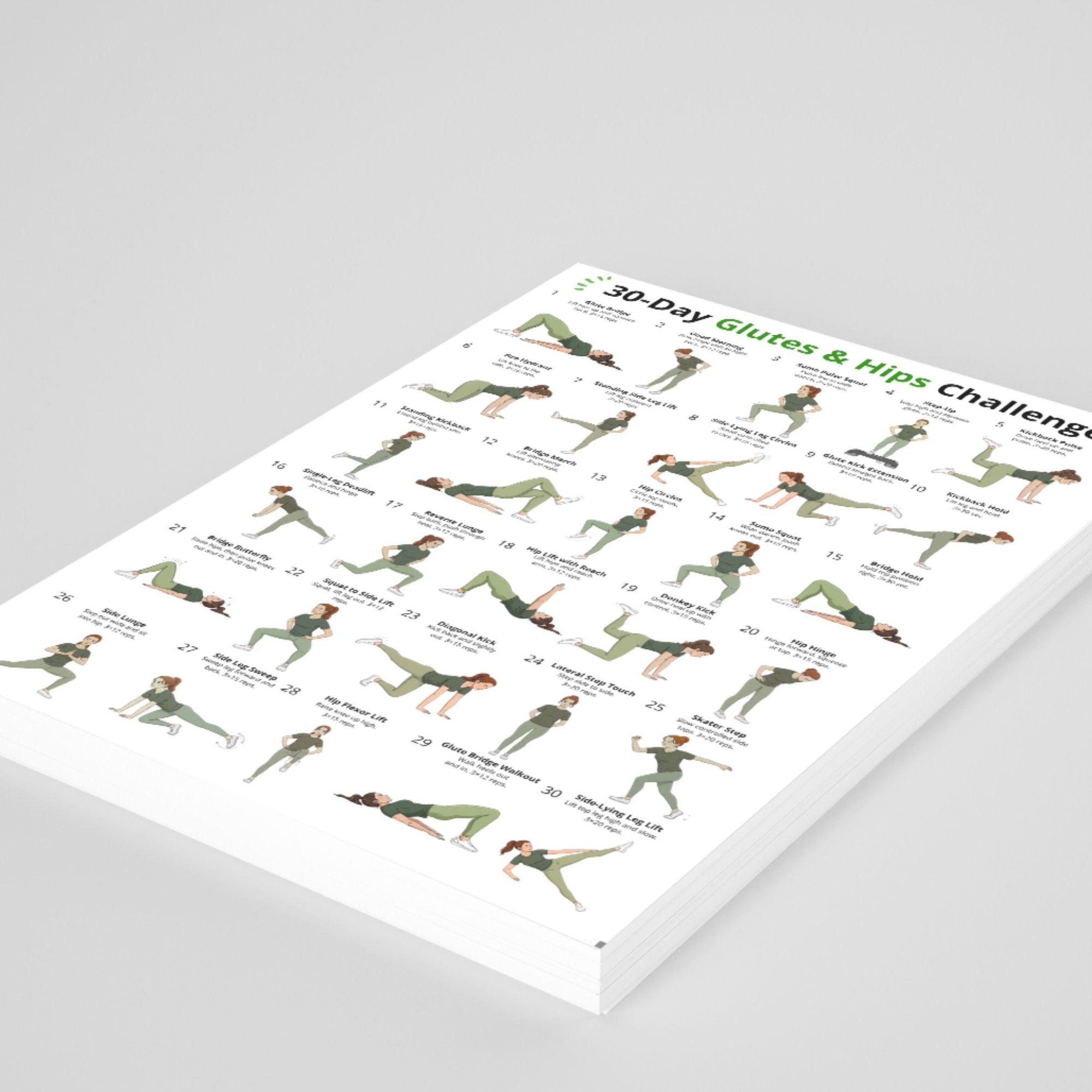 30 Day Glutes & Hips Challenge Poster, Lower Body Exercise Chart, Home ...