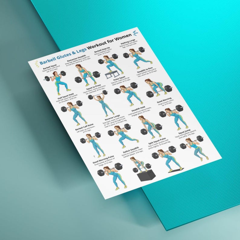 Barbell Glutes and Legs Workout for Women PDF, Barbell Exercise Chart ...