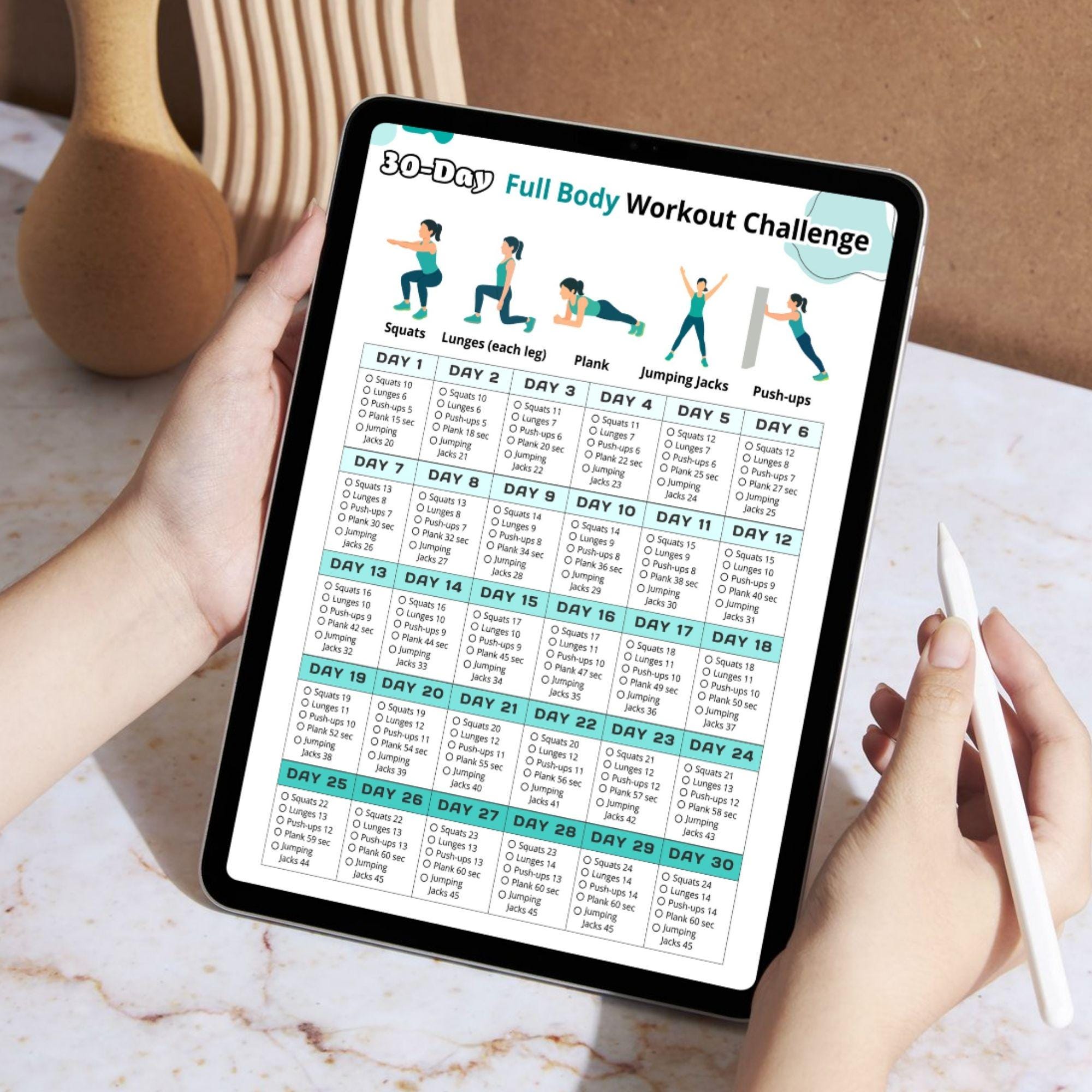 30 Day Full Body Workout Challenge – at Home Exercise Chart, No ...