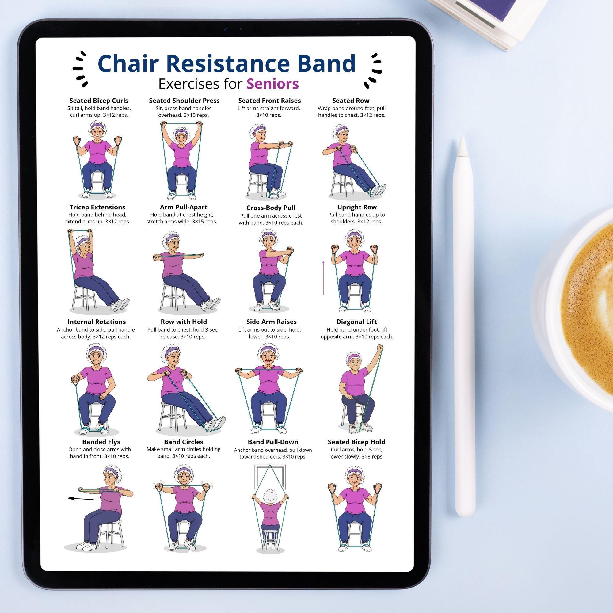 Resistance Band Workout Posters for Seniors, 30 Day Exercise Challenge ...