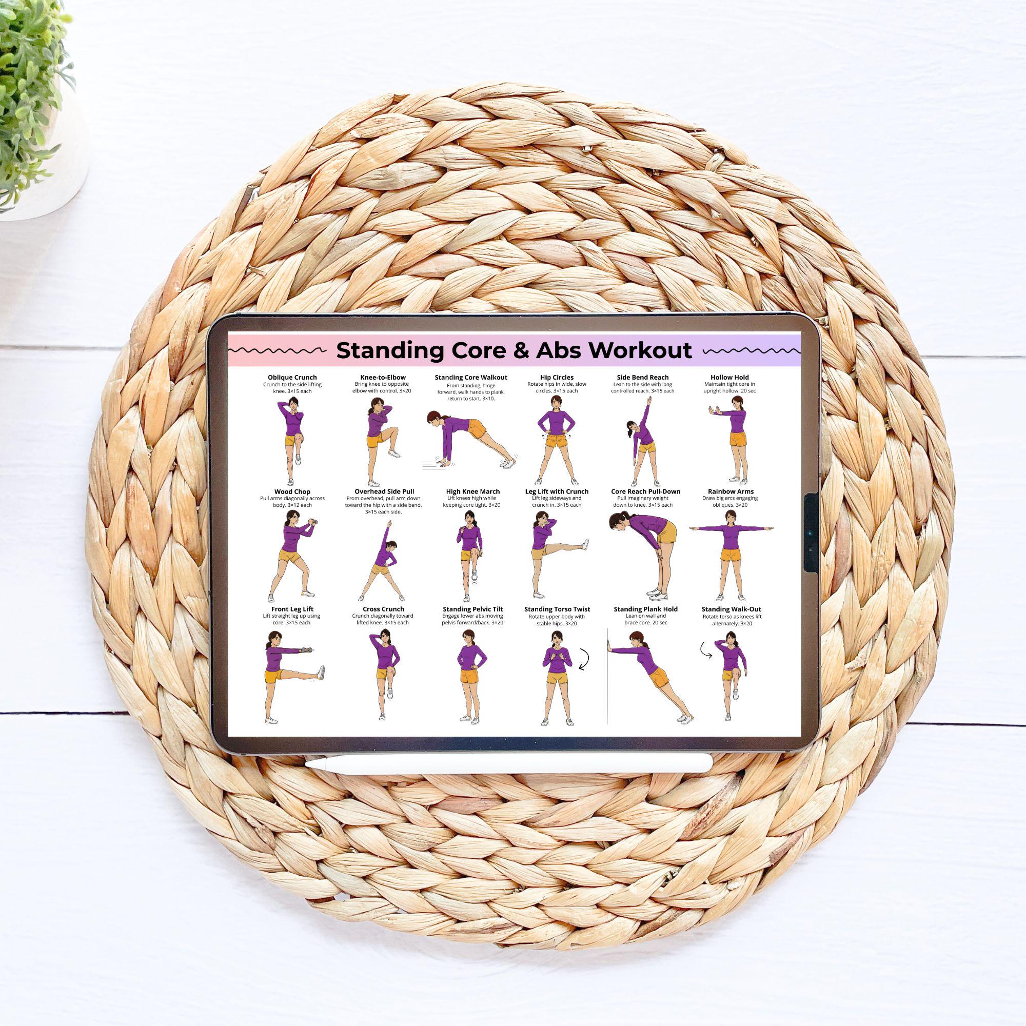Standing Core & Abs Workout Poster, Standing Abdominal and Oblique ...
