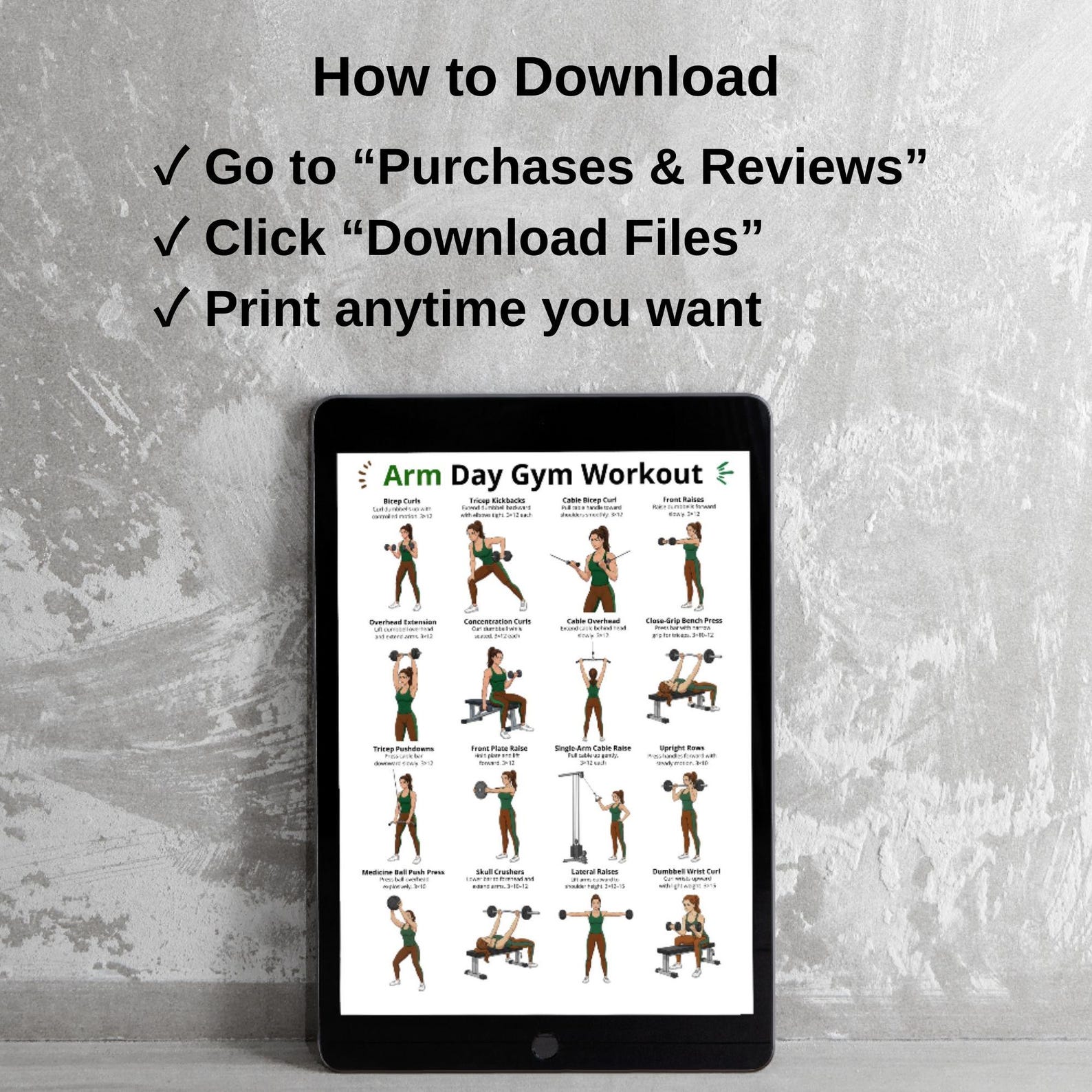 Arm Day Gym Workout Poster, Bicep & Tricep Exercises Chart Printable ...