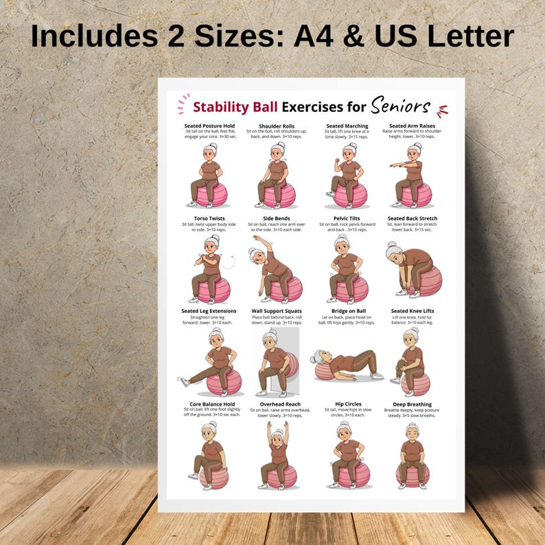 Stability Ball Exercises for Seniors | Balance & Core Printable Workout ...