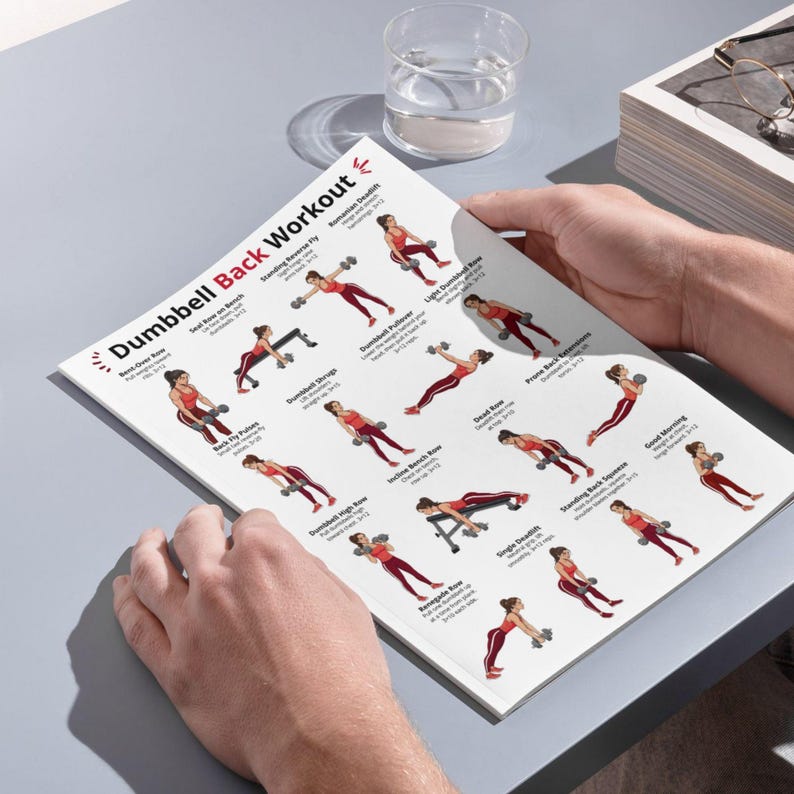 Dumbbell Back Workout Poster, Back Exercises Printable Chart, Upper ...