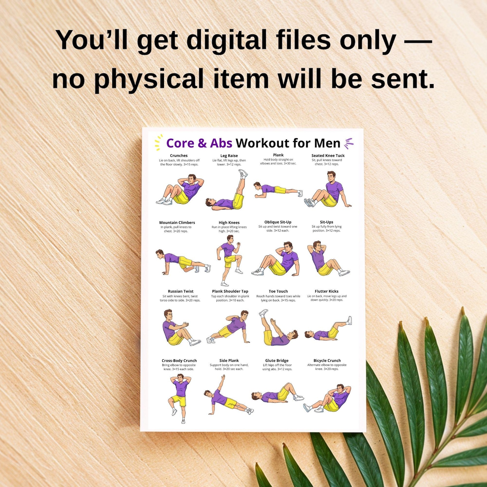 Core & Abs Workout for Men Printable Poster, Ab Exercise Chart PDF ...